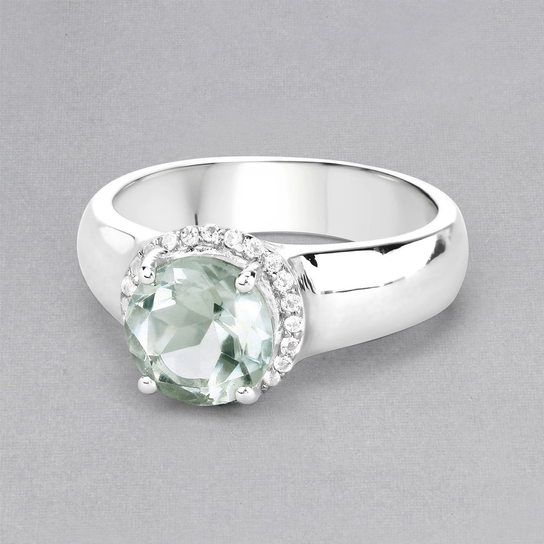 Prasiolite Ring, Natural Prasiolite Ring, Real Prasiolite Round Shape ...
