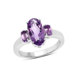 Amethyst Ring, 3 Stone Amethyst Ring, Natural Amethyst Ring, Amethyst ...
