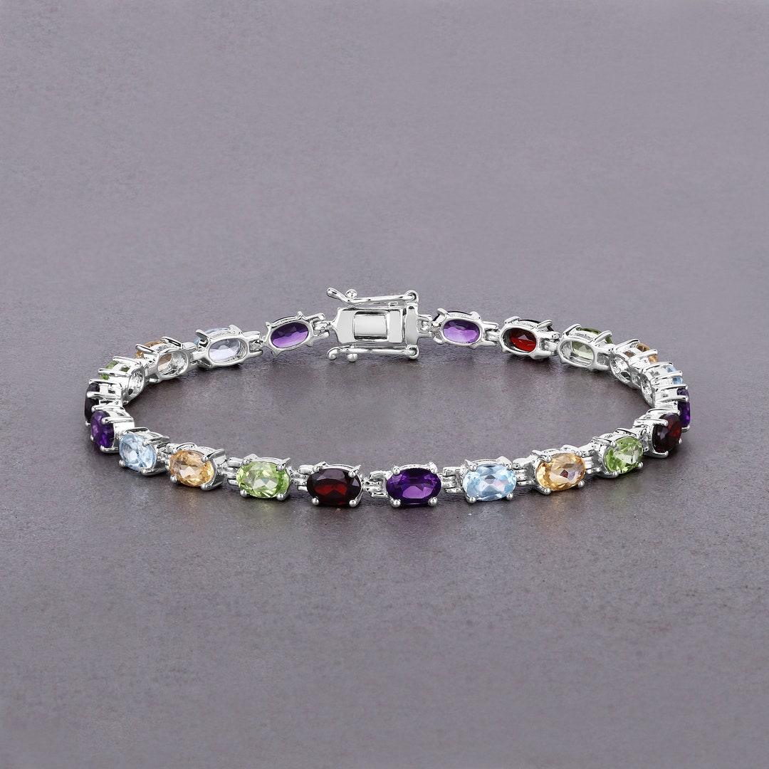 Multi Stone Bracelet, Natural Multi Stone Oval Tennis Bracelet in .925 ...