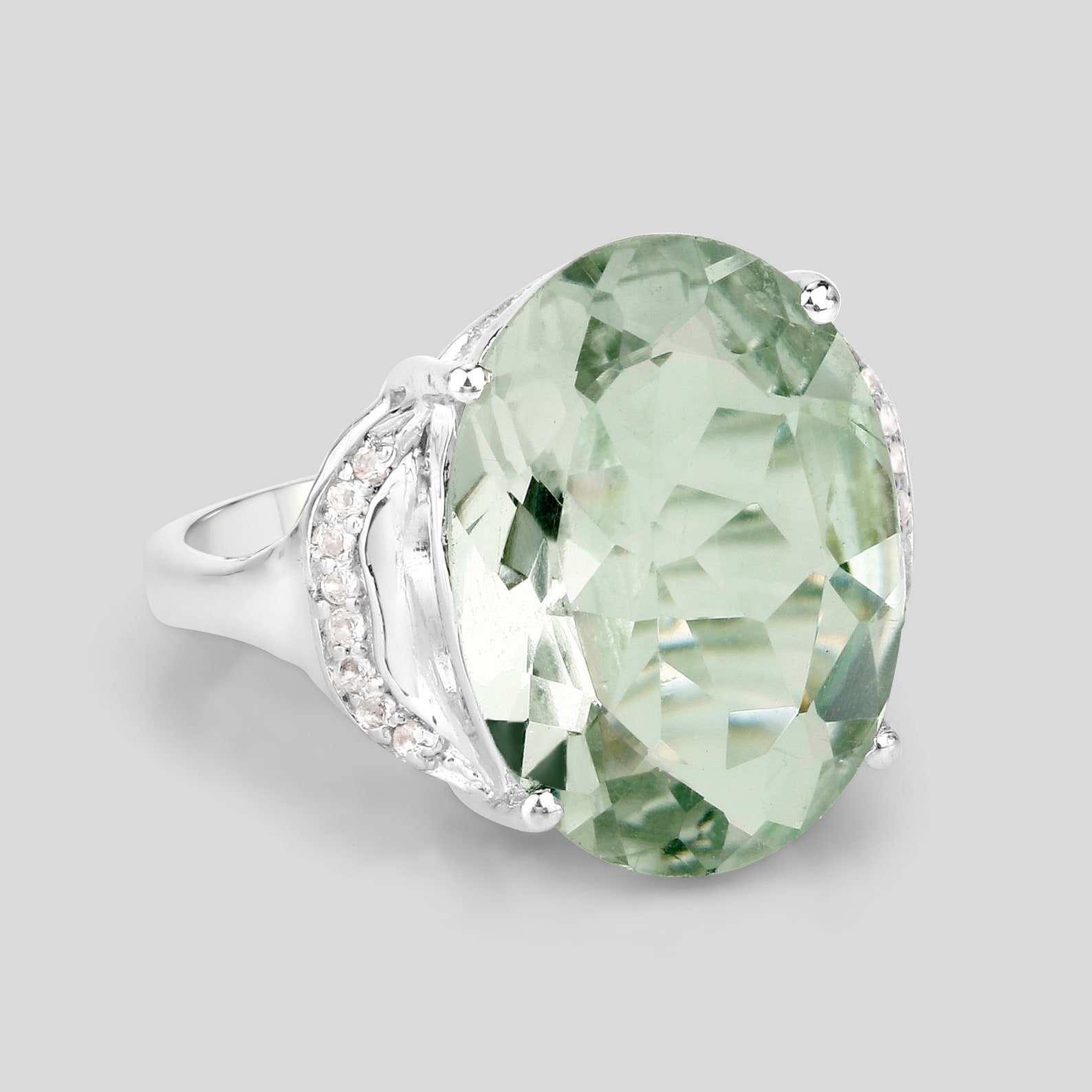 Prasiolite Ring, Natural Prasiolite Ring, Real Prasiolite Large Oval ...