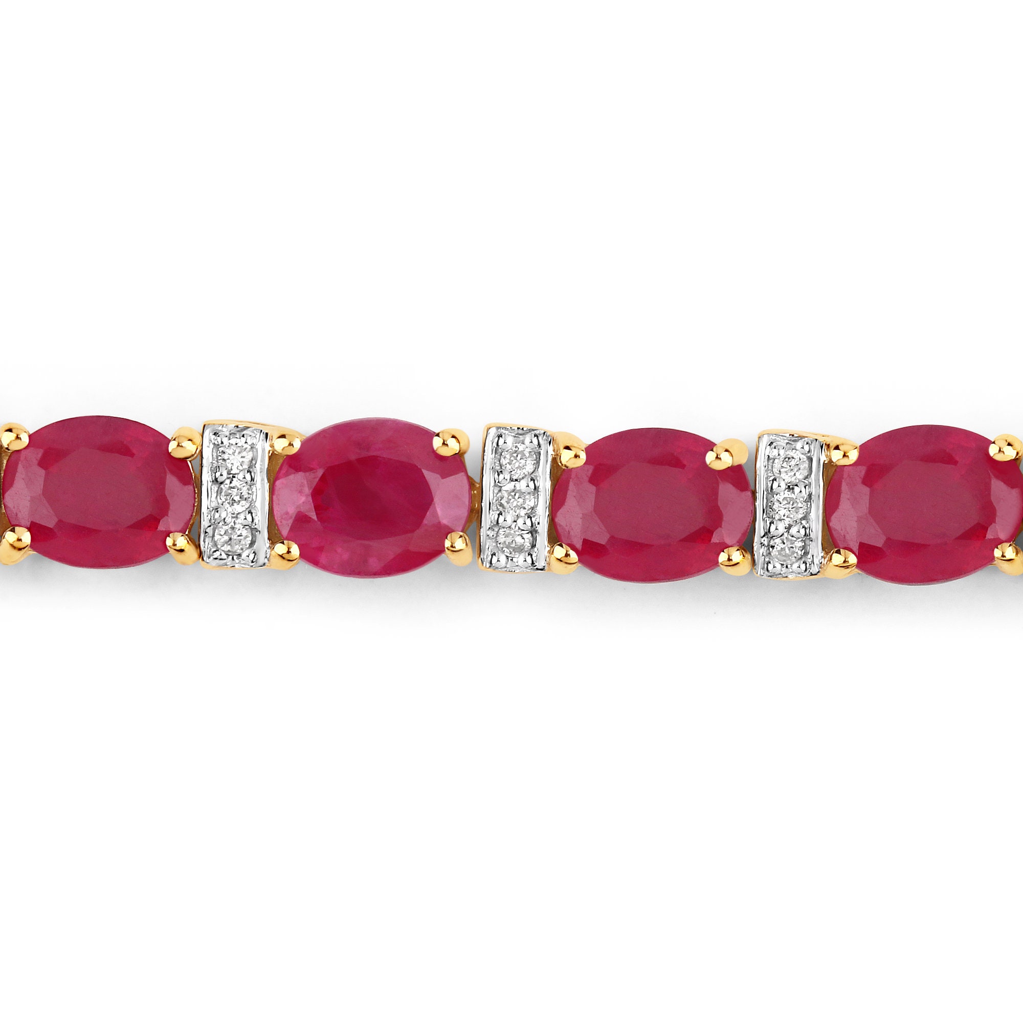 14k Gold Ruby Bracelet, Genuine Ruby Ovals and Diamond Gold Bracelet ...
