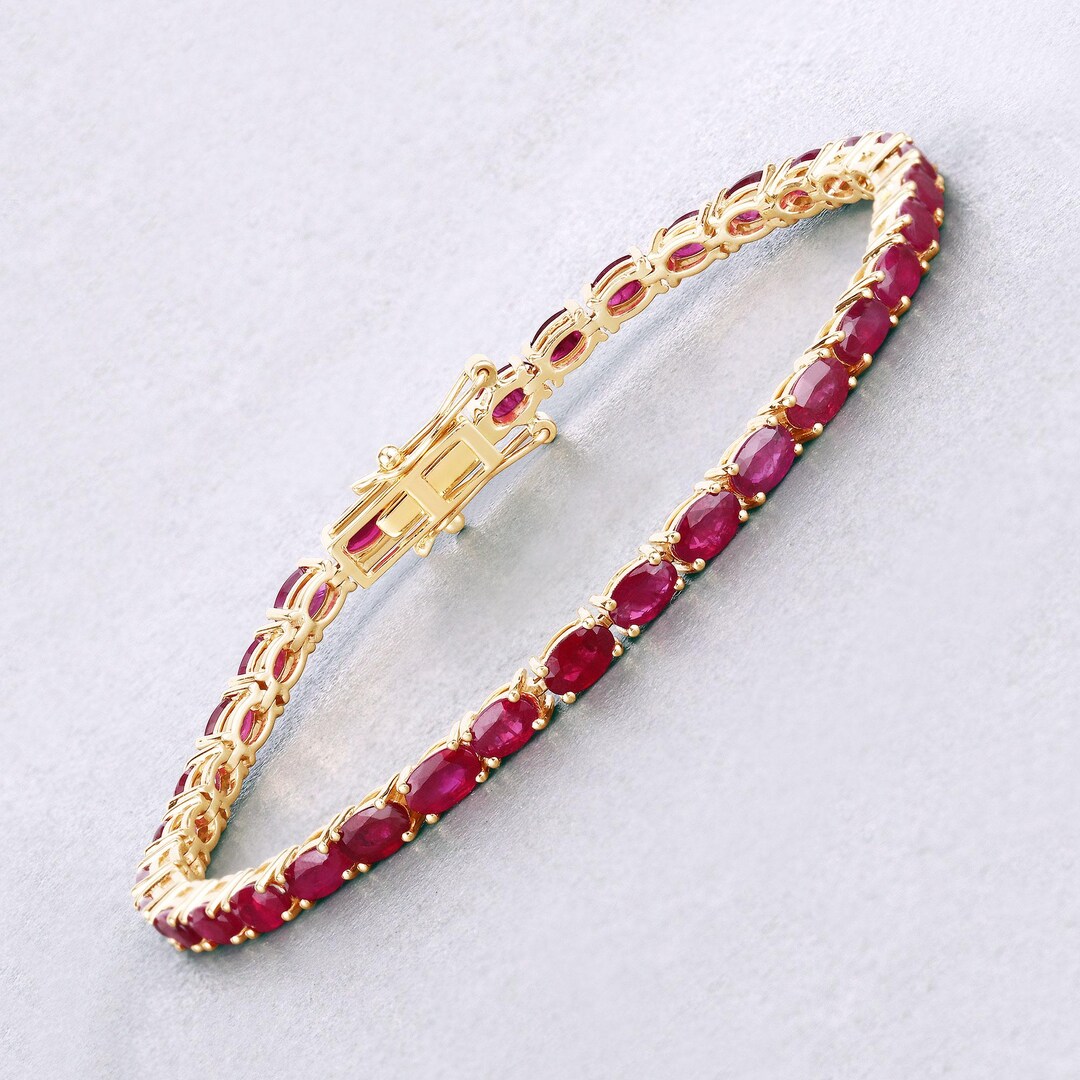 Ruby Bracelet, Genuine Ruby Bracelet in 10K Yellow Gold, Ruby Oval ...