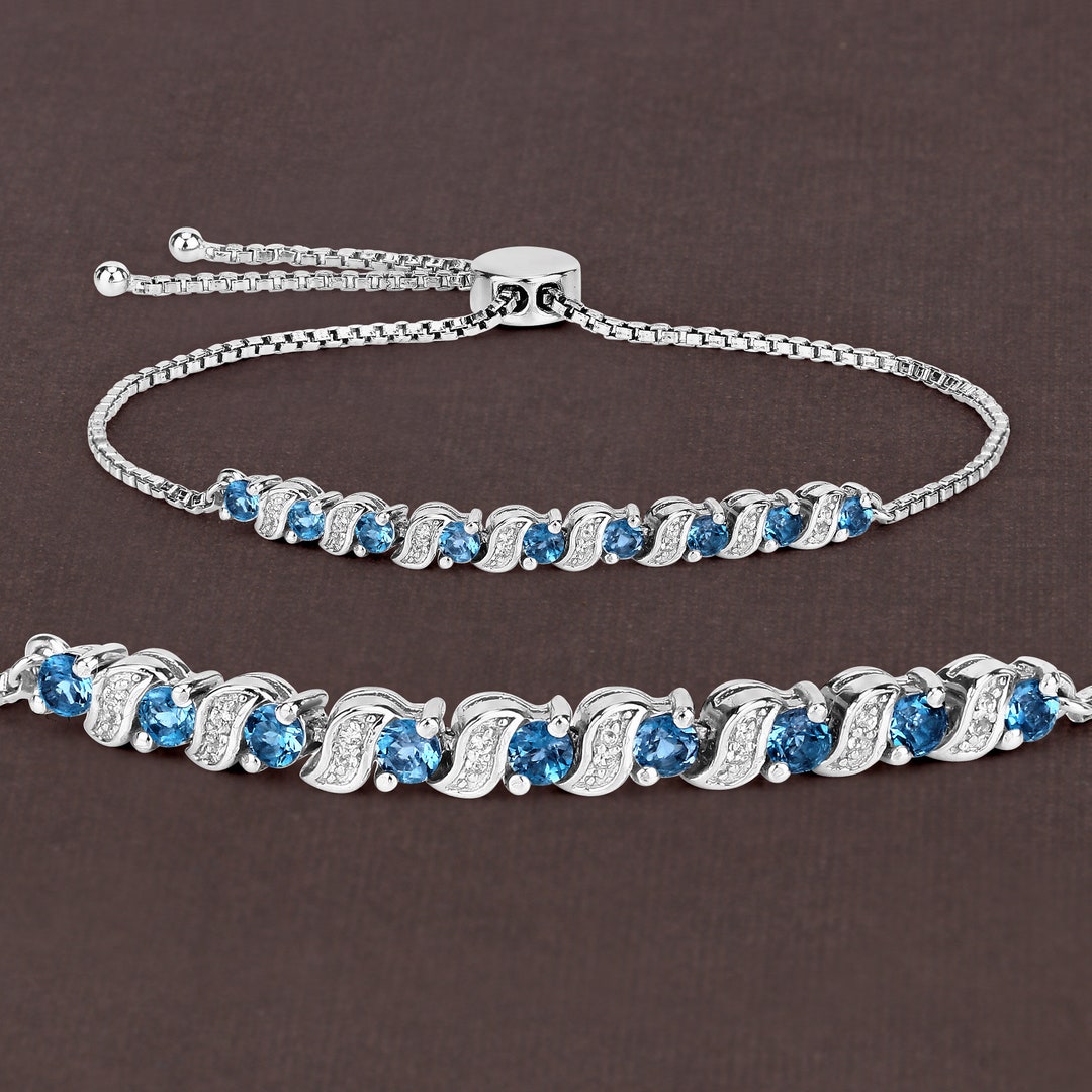 London Blue Topaz Bracelet, Genuine London Blue Topaz Bolo Bracelet for ...