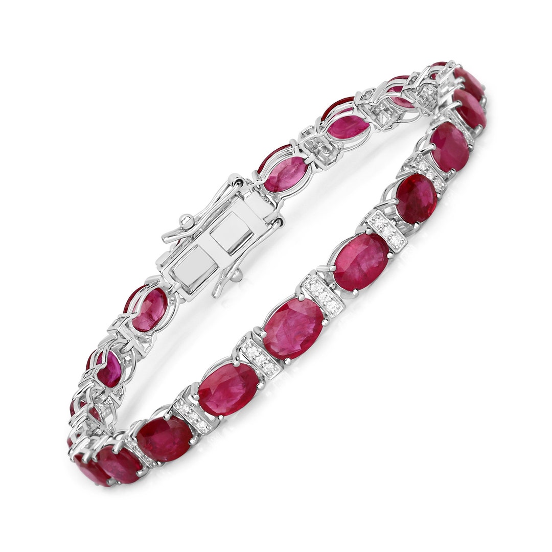 14K White Gold Ruby Bracelet, Genuine Ruby and Diamond Solid White Gold ...