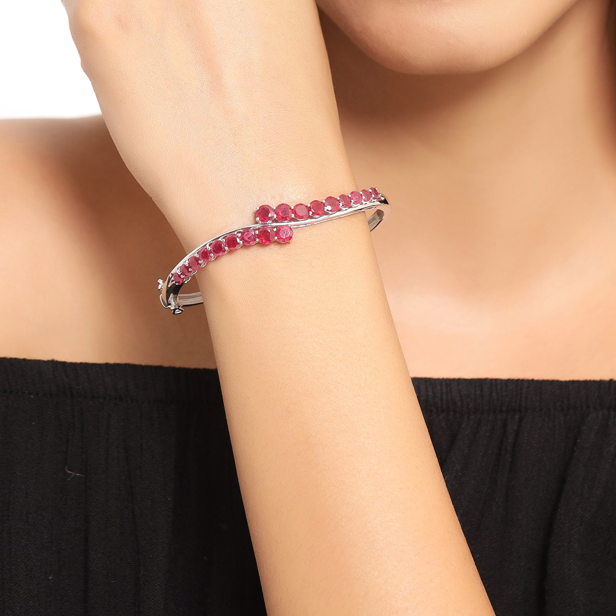 Ruby Bangle, Natural Graduated Glass-filled Ruby Rounds Cuff Bangle ...