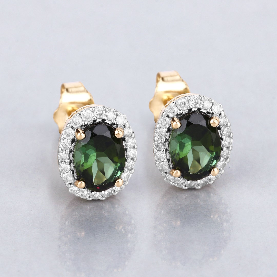 14k Gold Green Tourmaline Earrings, Genuine Green Tourmaline and ...