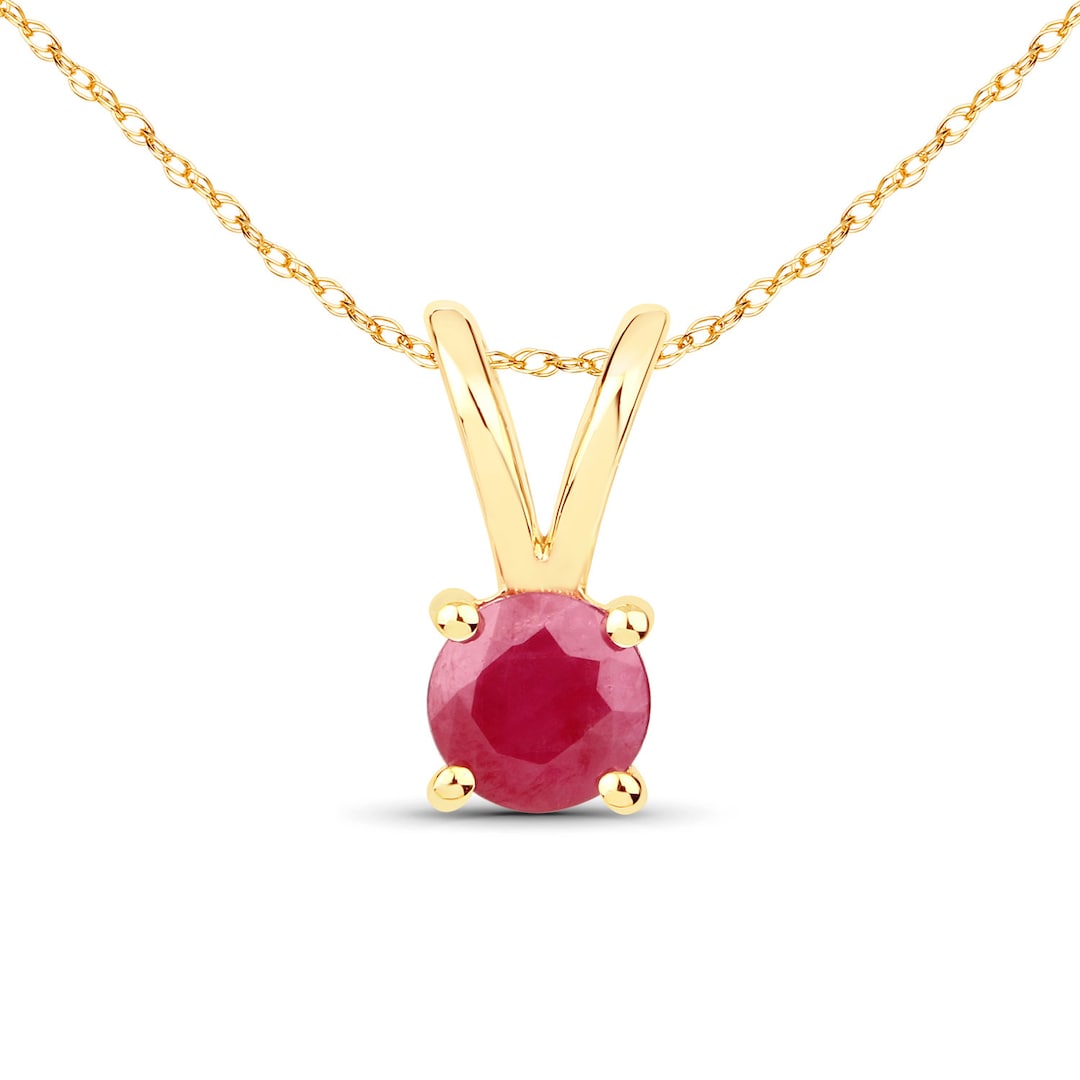 14k Gold Ruby Pendant, Genuine Ruby Round Gold Pendant 14k Gold for ...