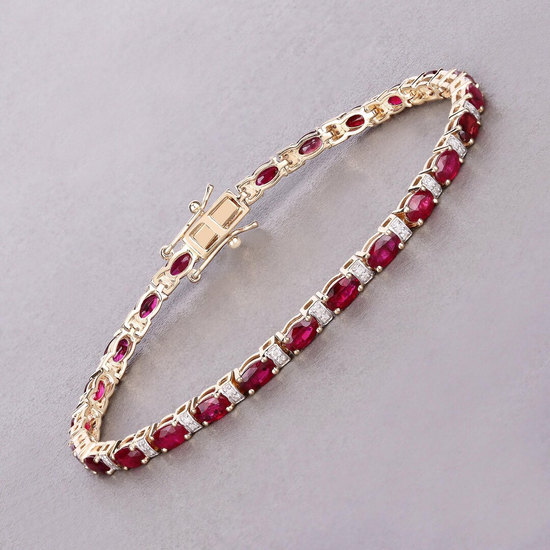 14k Gold Ruby Tennis Bracelet, Genuine Ruby and Diamond Yellow Gold ...