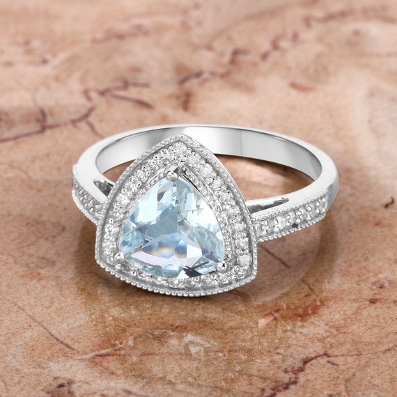 14k Gold Aquamarine Ring Aquamarine and Diamond Halo Gold Ring 14k Gold Rings for Women 14k Gold Anniversary Ring March Birthstone Ring Etsy