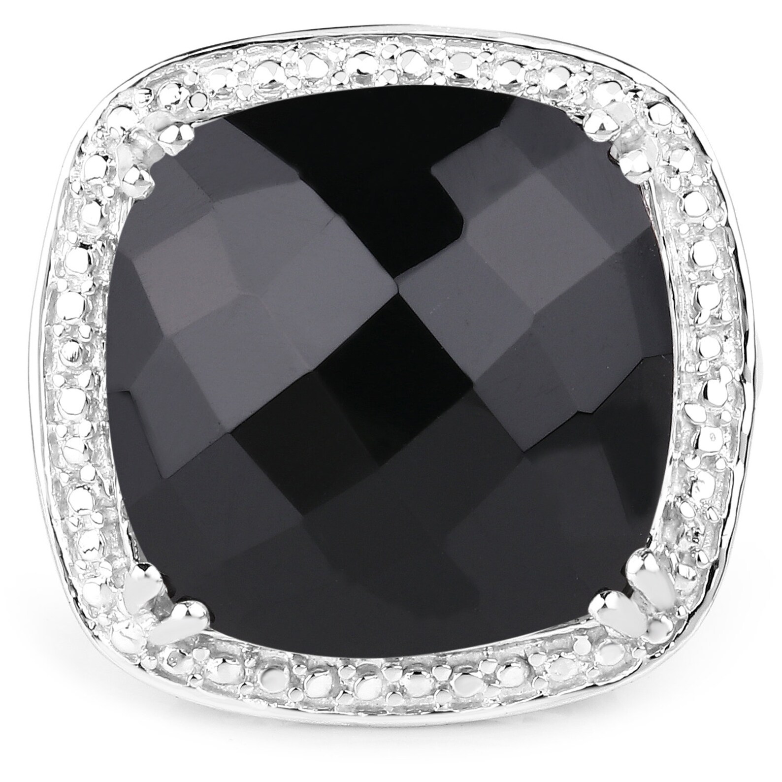 Black Onyx Silver Ring, Bold Black Onyx Square Cushion Halo Ring, 925 ...