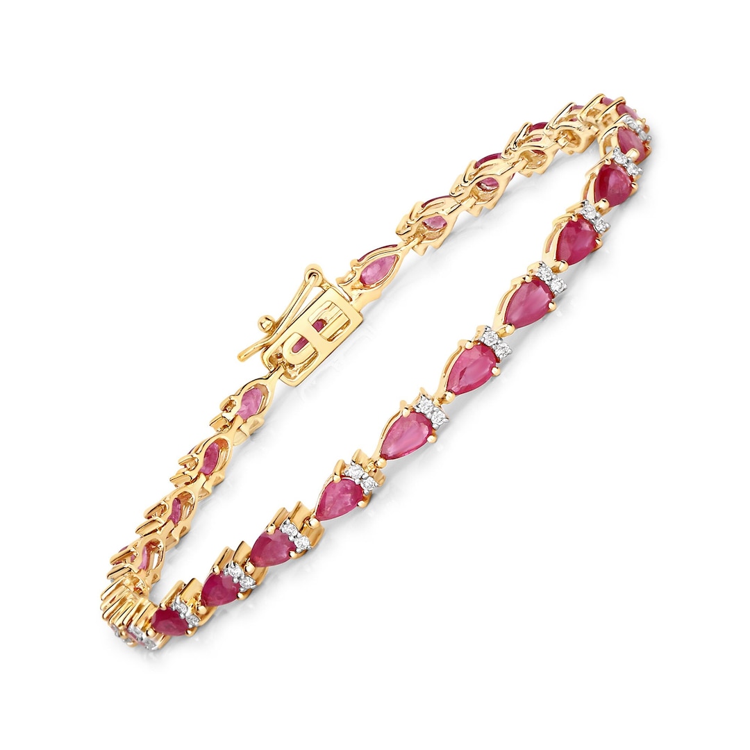 14k Gold Ruby Bracelet, Genuine Ruby and Diamond Gold Bracelet for ...