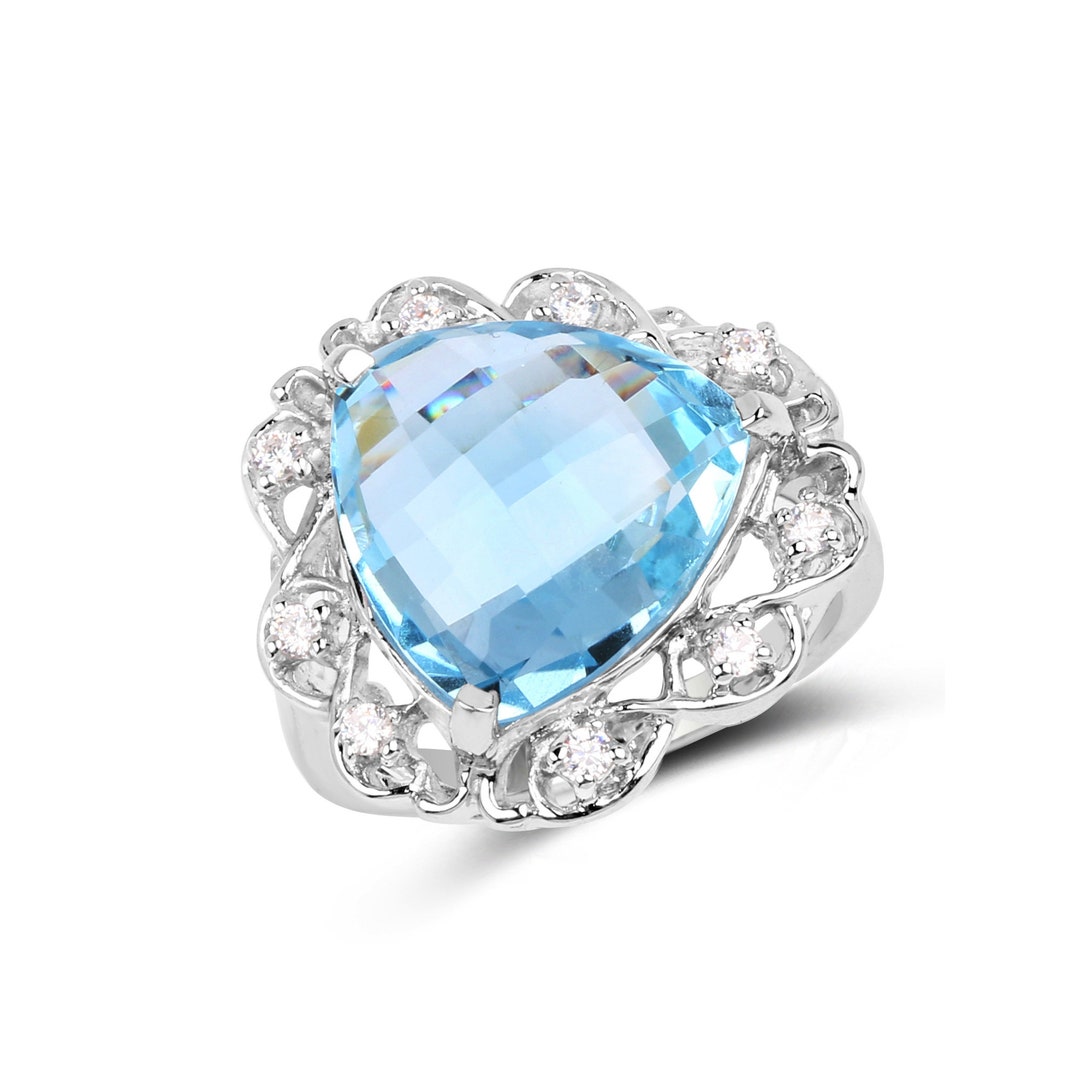 Natural Blue Topaz Ring, Blue Topaz Statement Ring, Sterling Silver ...