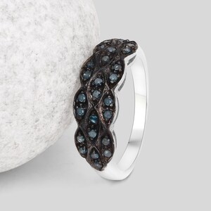 Blue Diamond Ring Real Blue Diamond Cluster Sterling Silver - Etsy