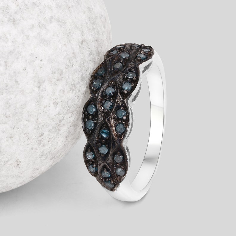 Blue Diamond Ring Real Blue Diamond Cluster Sterling Silver | Etsy