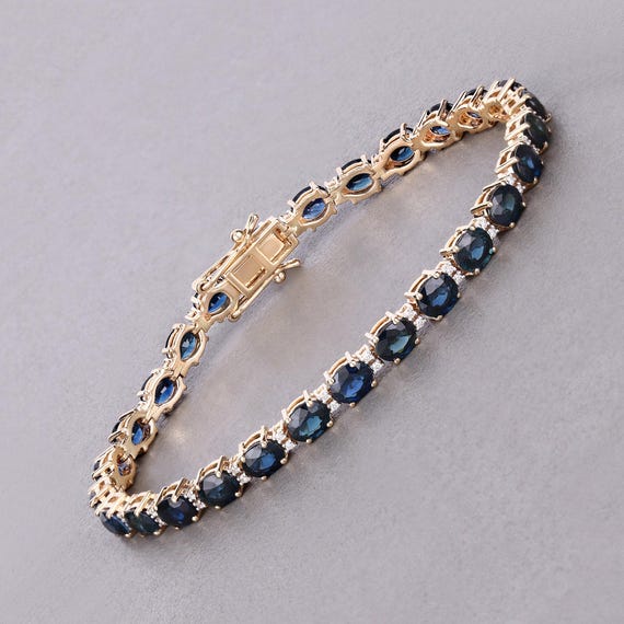 14k Gold Blue Sapphire Tennis Bracelet Genuine Blue Sapphire Ovals and Diamond Yellow Gold Bracelet for Women September Birthstone Gift Etsy Italia
