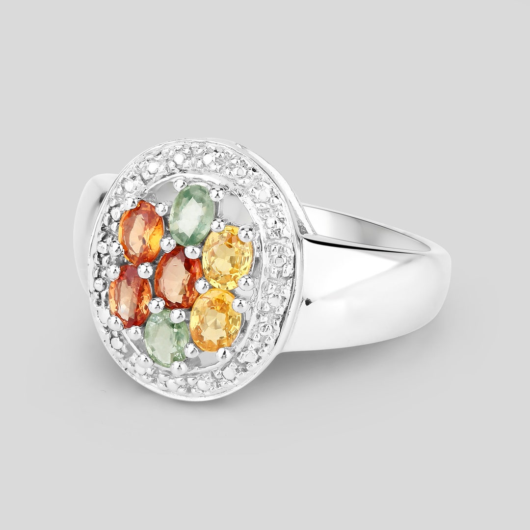 Sapphire Ring, Multi Sapphire Oval Ring, Rainbow Sapphire Silver Ring ...