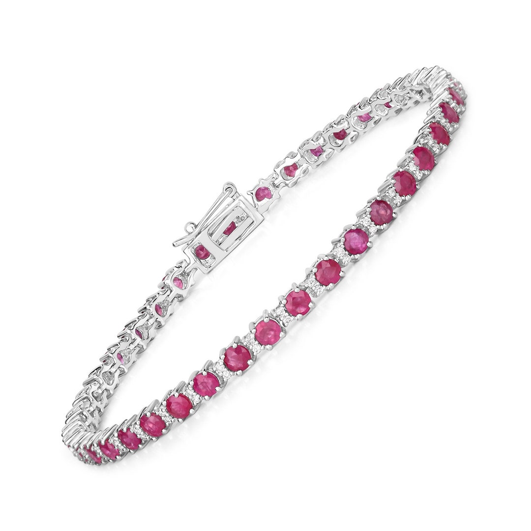 14k Gold Ruby Bracelet, Genuine Ruby Rounds and Diamond Gold Bracelet ...
