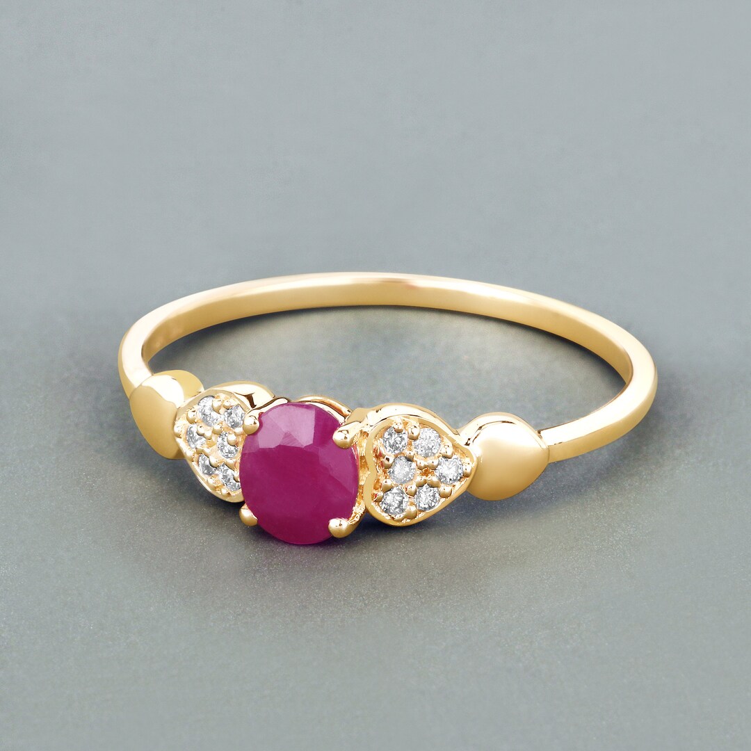 14k Gold Ruby Promise Ring, Oval Ruby Ring, Natural Ruby Ring, July ...