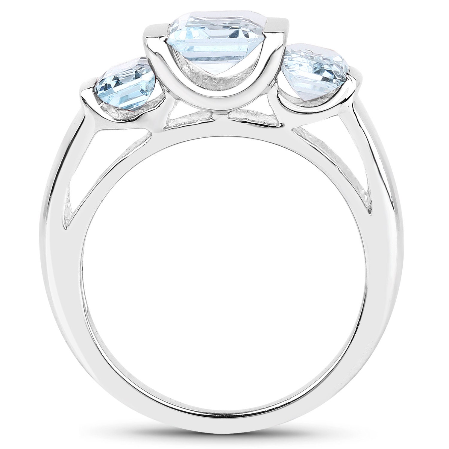 Real Blue Topaz Ring, 3 Stone Blue Topaz Ring, Sterling Silver Ring ...