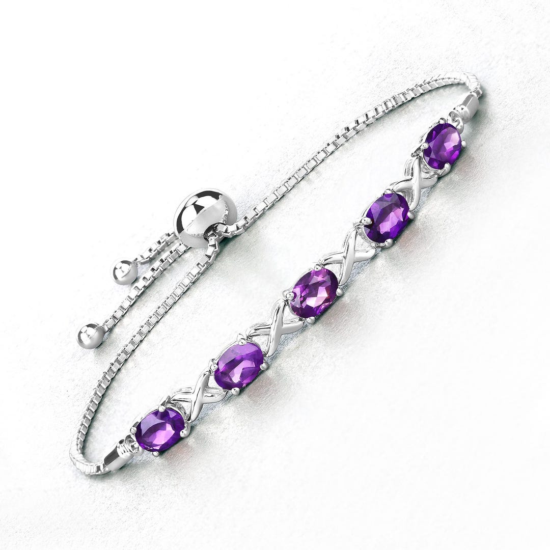 Amethyst Bracelet, Real Amethyst Oval Bolo Bracelet in .925 Sterling ...
