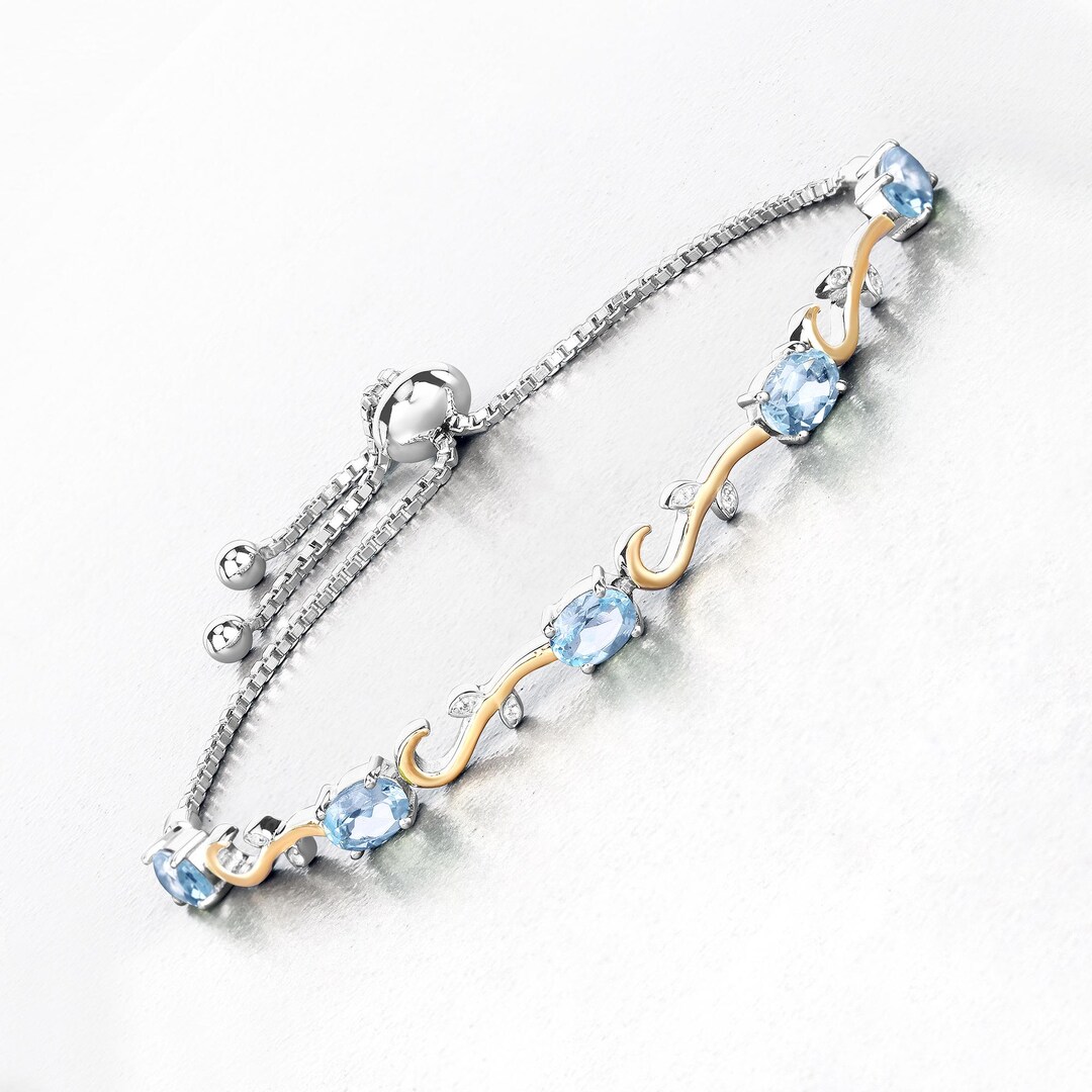 Blue Topaz Bracelet, Real Blue Topaz Two-tone Greek Vine Bolo Bracelet ...
