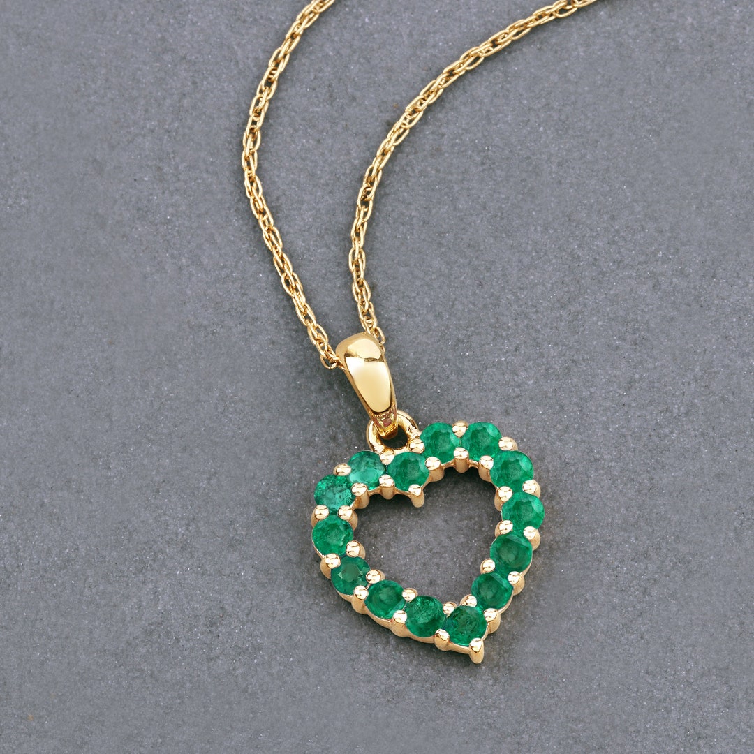 Emerald Pendant, 10kt Gold Natural Emerald Heart Pendant Necklace, May ...