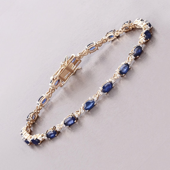 14k Gold Sapphire Bracelet Genuine Blue Sapphire Ovals and Diamond Gold Bracelet for Women Real Blue Sapphire and Diamond Tennis Bracelet Etsy