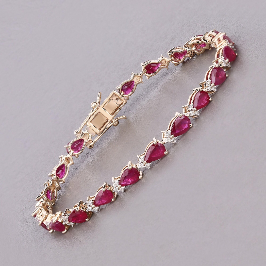 14k Gold Ruby Bracelet, July Birthstone Bracelet, Genuine Ruby and ...