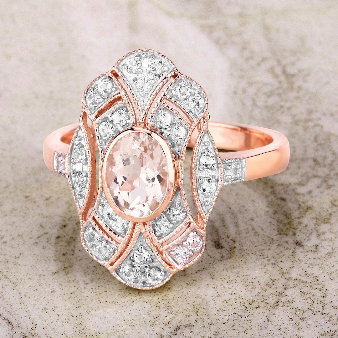 Morganite Ring Genuine Peach Morganite Classic Style Rose Gold Plated Silver Ring for Women Natural Peach Morganite Oval Gemstone Ring Etsy