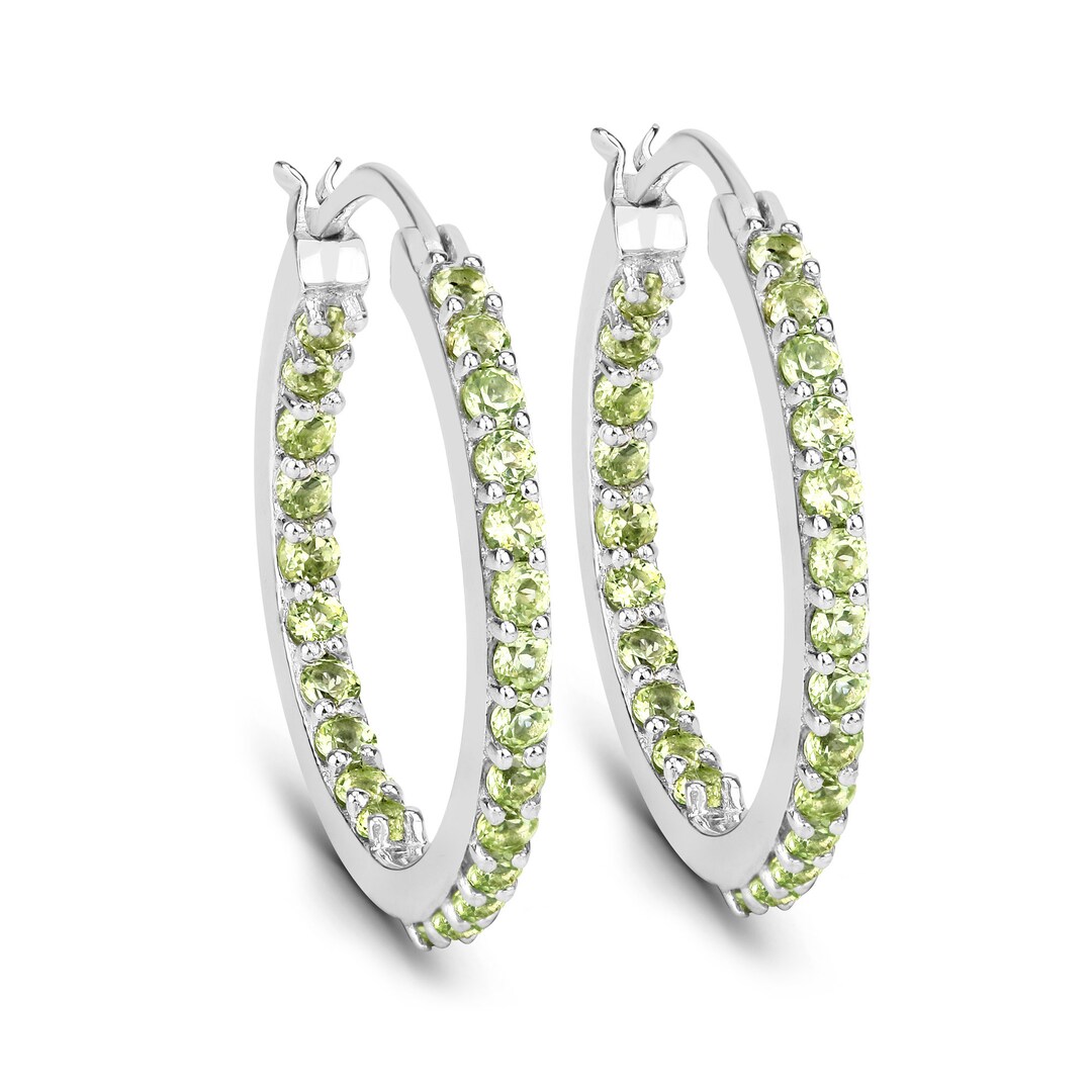 Peridot Earrings, Genuine Peridot Hoop Silver Earrings for Women ...