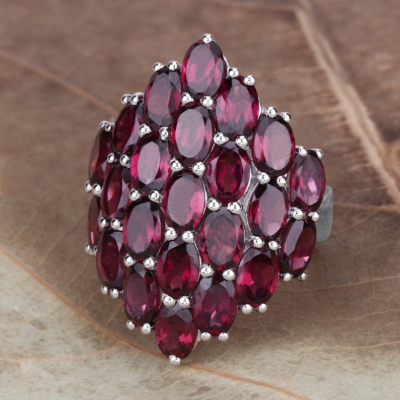 Rhodolite Garnet Ring, Natural Rhodolite Garnet Cluster Ring, Rhodolite ...