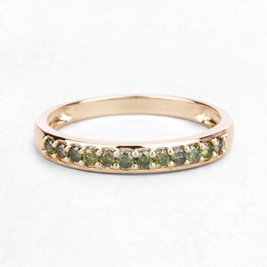 Gold Ring, 14k Gold Green Diamond Ring, 14k Gold Diamond Band, Stackable Diamond Engagement ...