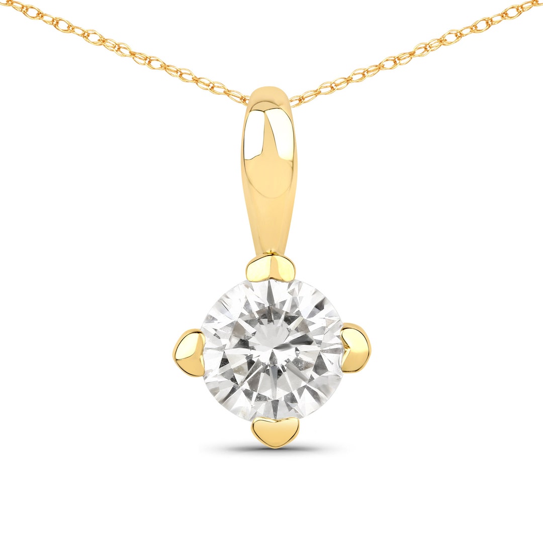 Dainty Diamond Pendant, 14k Gold Lab Grown Diamond Round Pendant ...