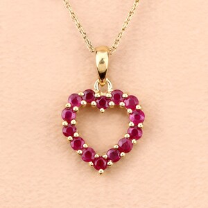 Ruby Pendant, 10kt Gold Natural Ruby Heart Pendant Necklace, July ...