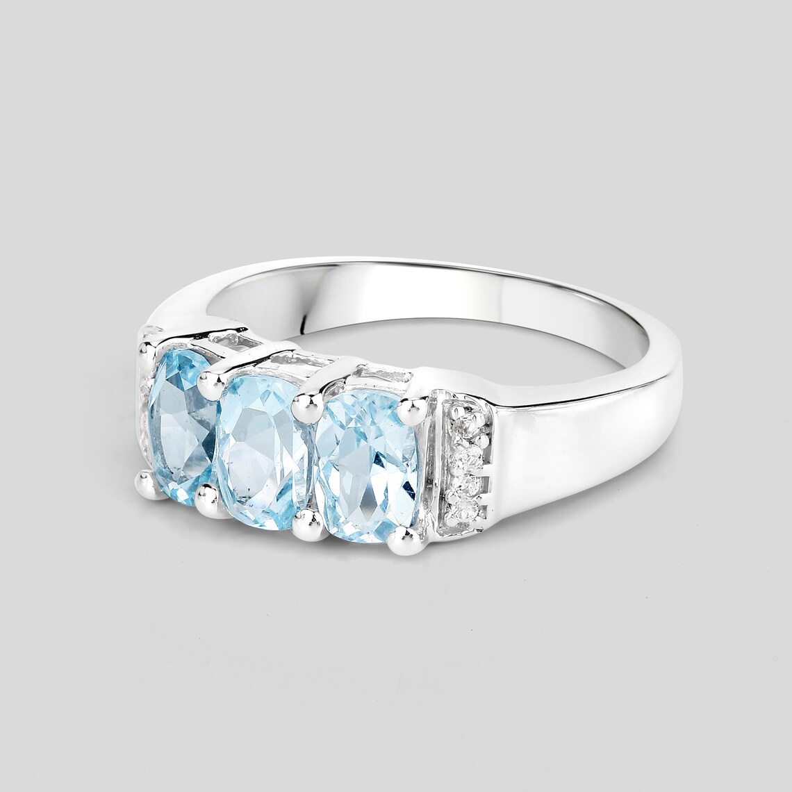 Blue Topaz Ring 3 Stone Blue Topaz Octagon Ring Sterling - Etsy