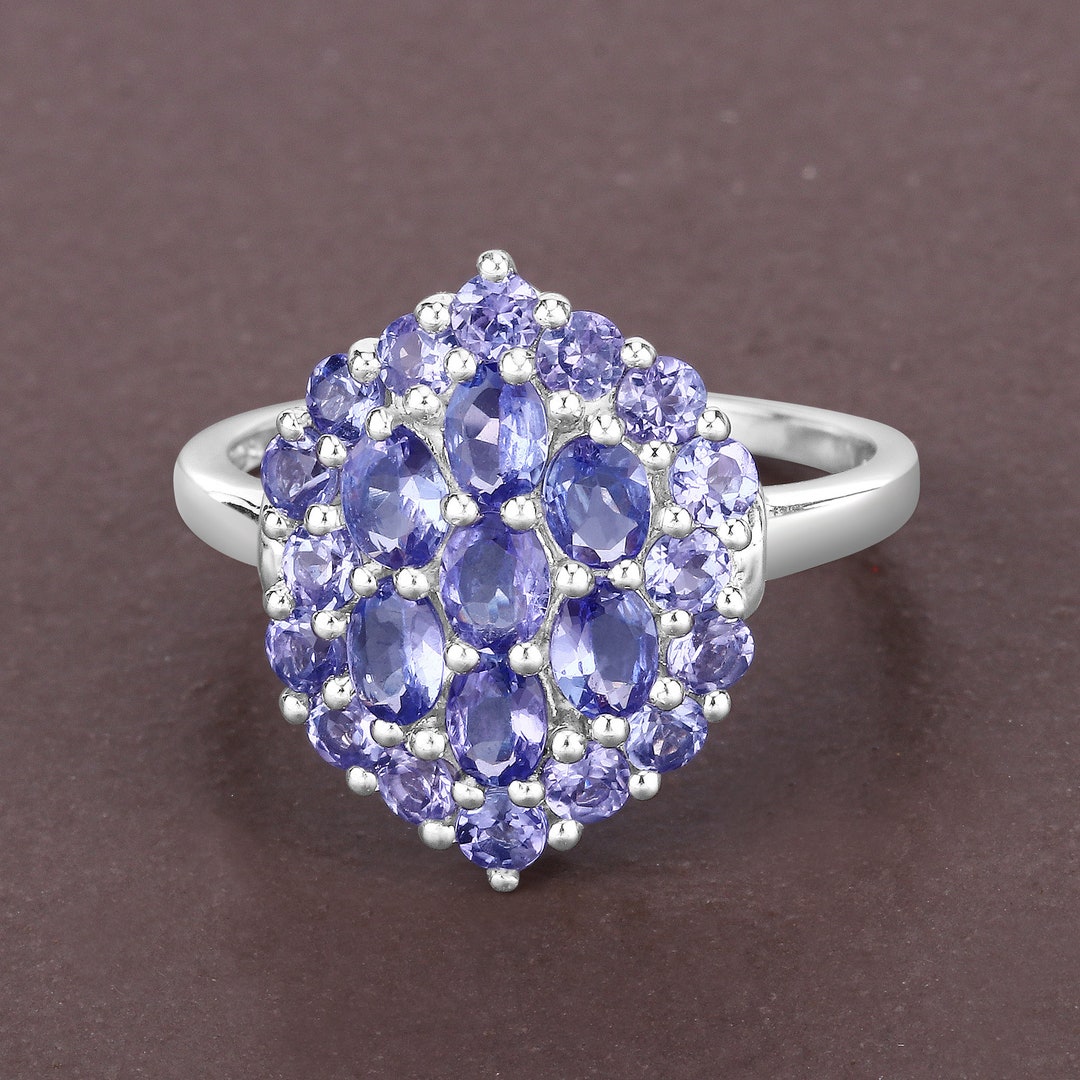 Tanzanite Ring, Real Tanzanite Cluster Ring in .925 Sterling Silver ...