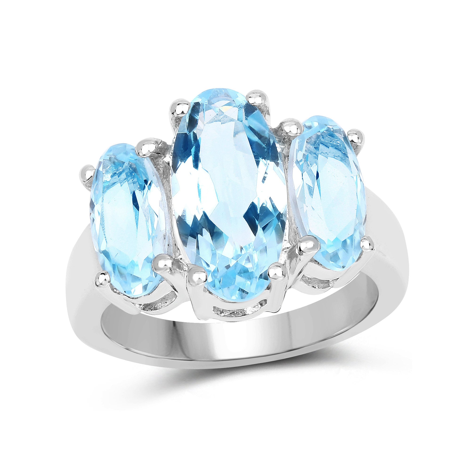 Blue Topaz Ring Natural Blue Topaz 3 Stone Ring in .925 | Etsy