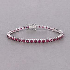 14k Gold Ruby Bracelet, Genuine Ruby and Diamonds White Gold Bracelet ...
