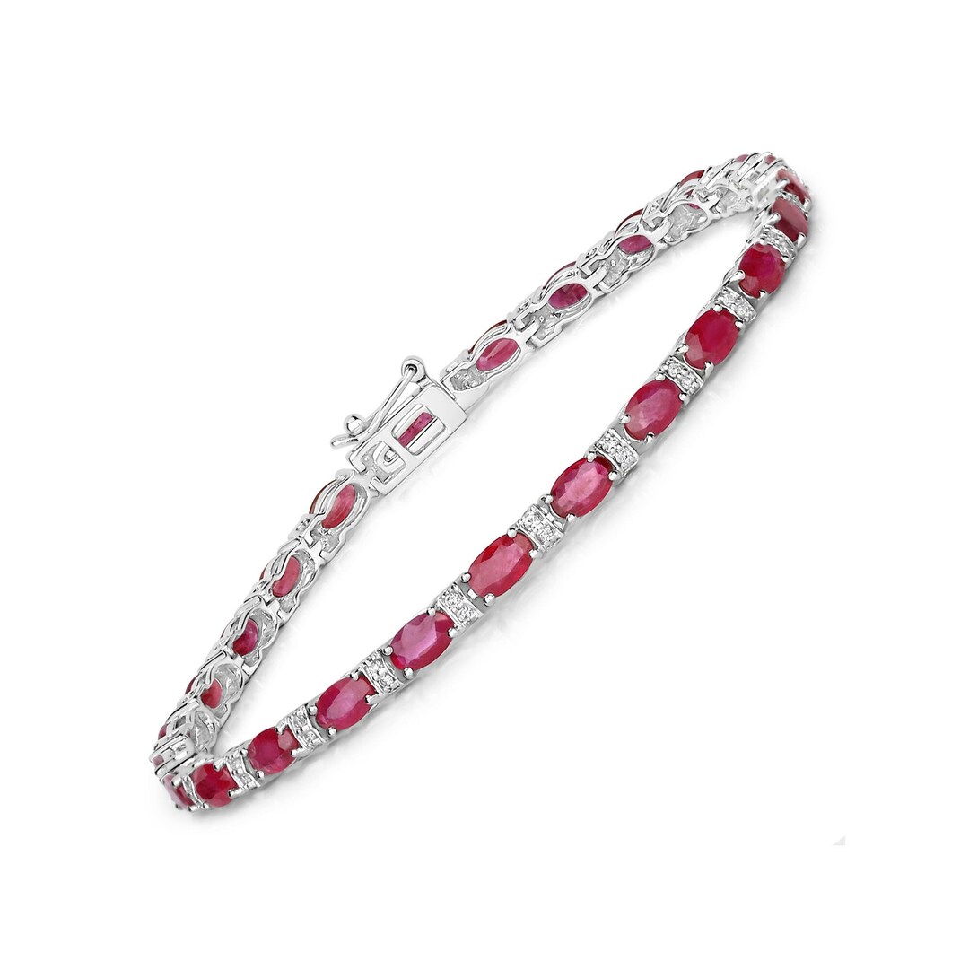 14k Gold Ruby Bracelet, Genuine Ruby Ovals and Diamond Gold Bracelet ...