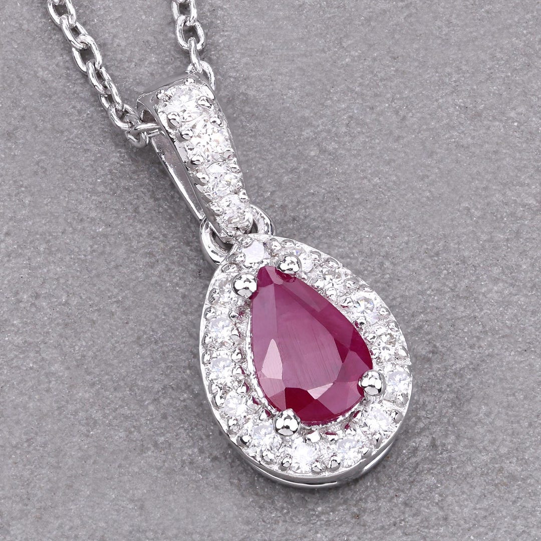 Natural Ruby With Lab Grown Diamond Pendant, Ruby Halo Pendant, Ruby ...