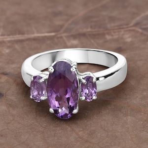 Amethyst Ring, 3 Stone Amethyst Ring, Natural Amethyst Ring, Amethyst ...