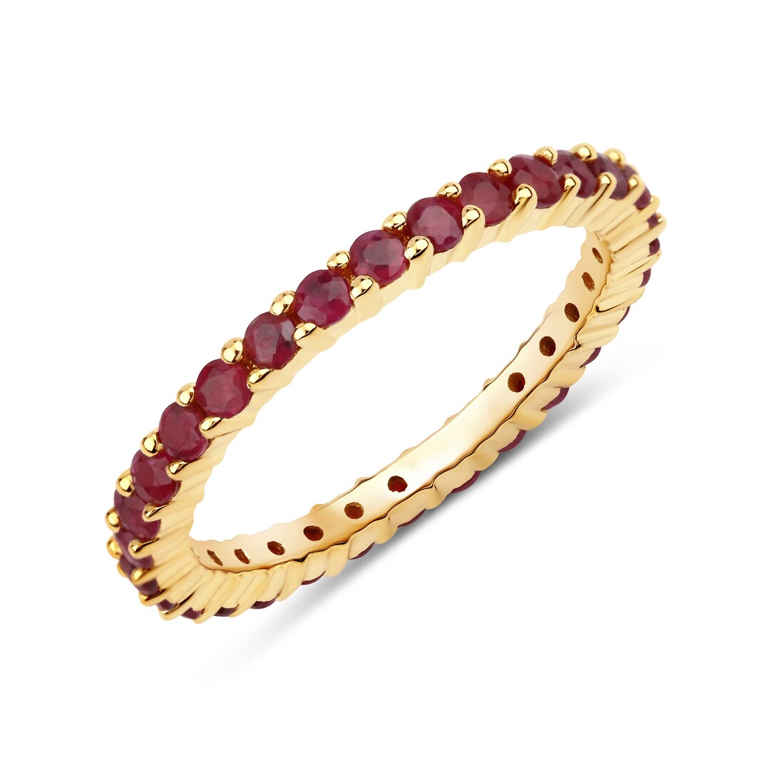 14k Gold Ruby & Diamond Ring, Genuine Ruby Eternity Band With Diamonds, Dainty Ruby Rings 14K ...