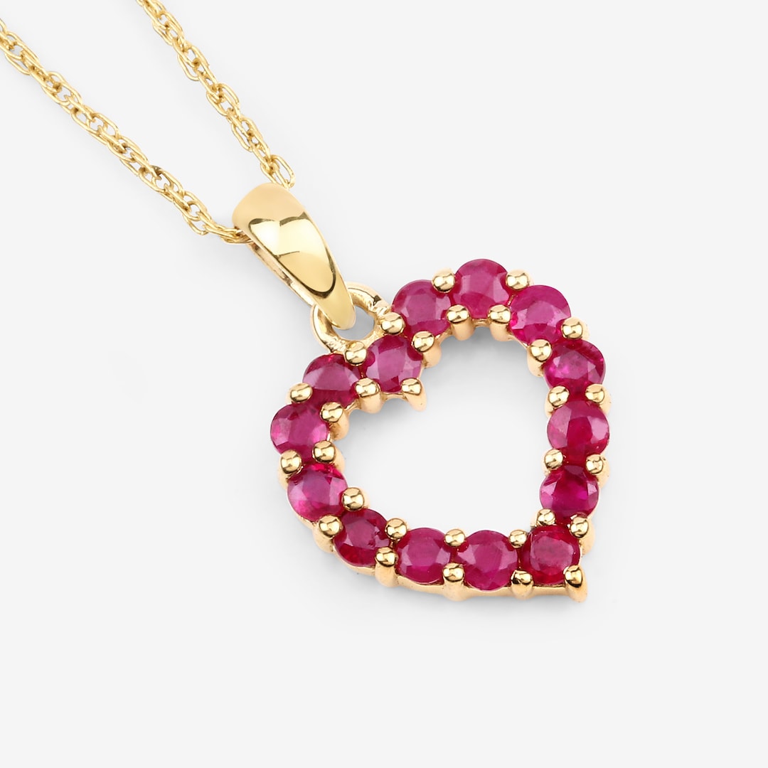 Ruby Pendant, 10kt Gold Natural Ruby Heart Pendant Necklace, July ...