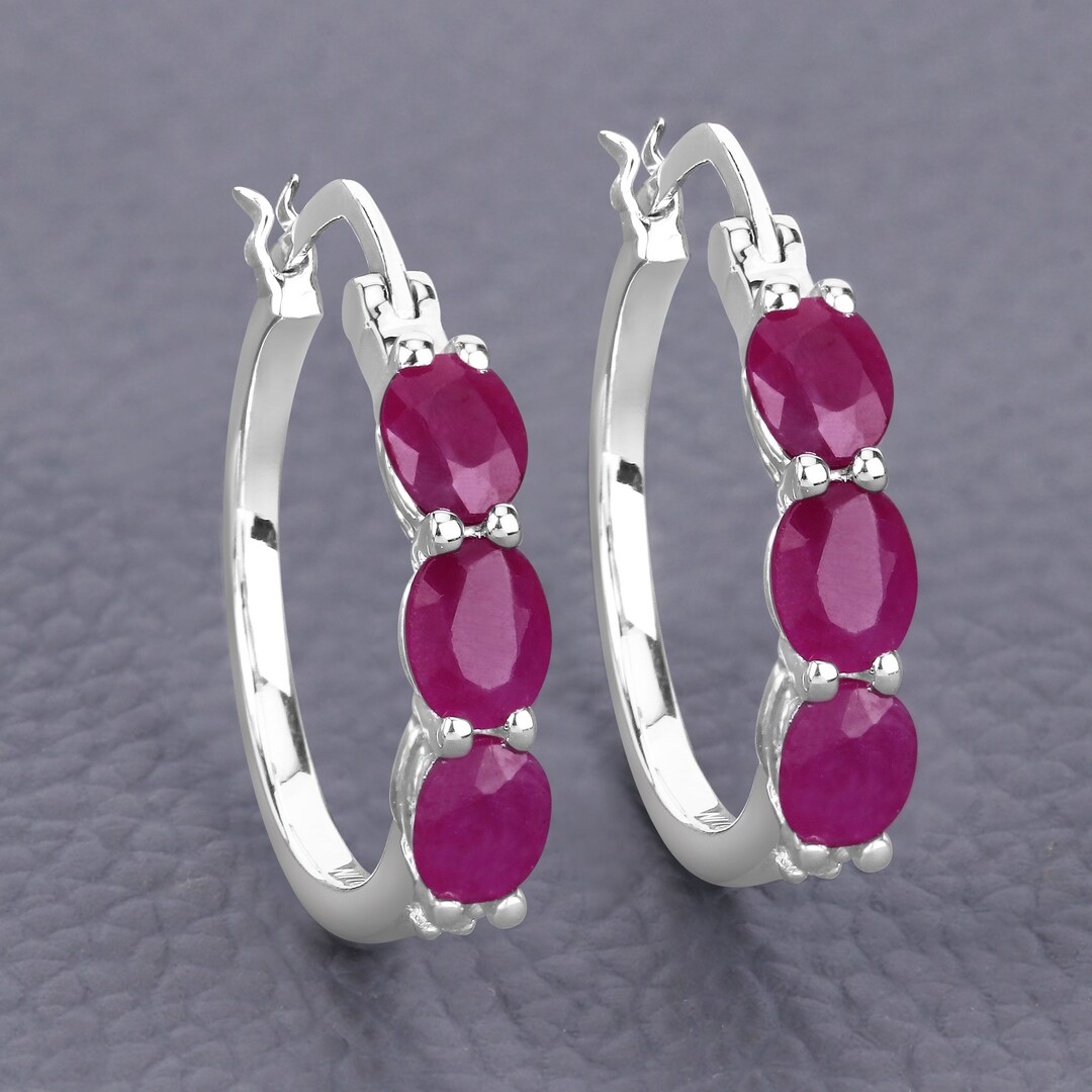 Ruby Silver Earrings, Natural Ruby Hinge Earrings in .925 Sterling ...