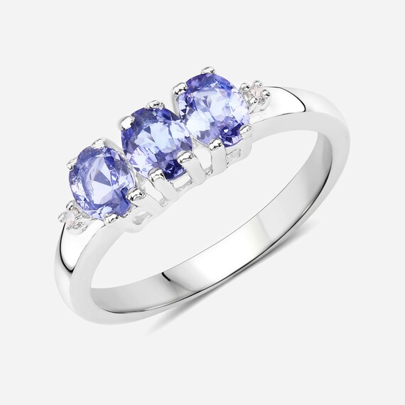 Tanzanite Ring Real 3-Stone Tanzanite Sterling Silver Ring | Etsy