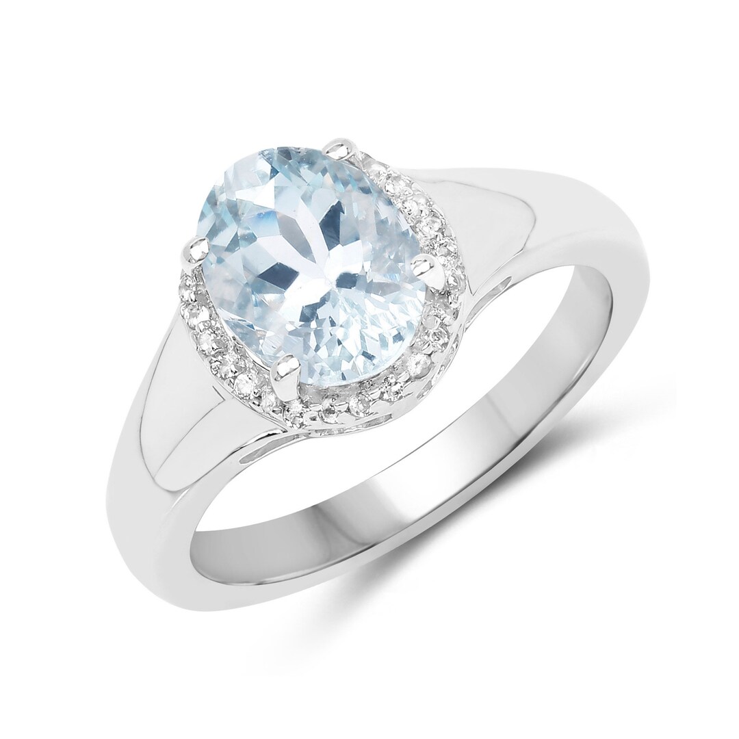 Aquamarine Ring, Natural Blue Aquamarine Oval Ring, Sterling Silver ...