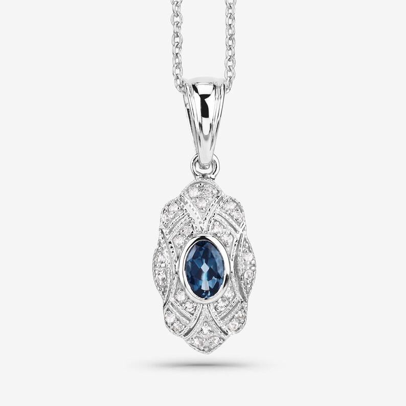 London Blue Topaz Pendant, Classic Design Natural London Blue Topaz ...
