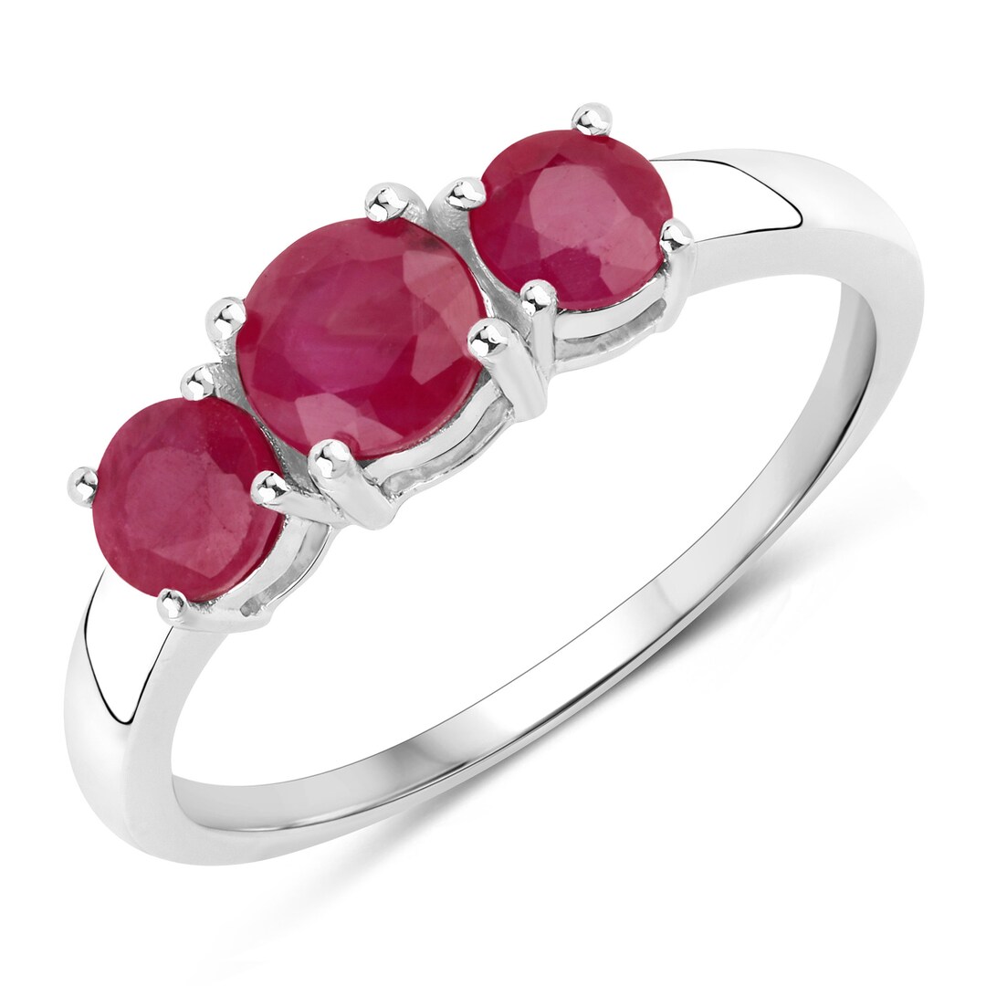 14K Gold Ruby Ring Natural 3-stone Ruby White Gold Ring for - Etsy