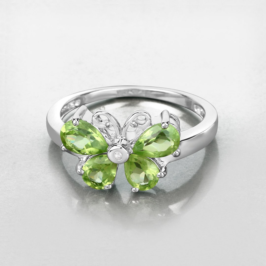 Peridot Ring, Genuine Peridot Sterling Silver Butterfly Ring for Women ...