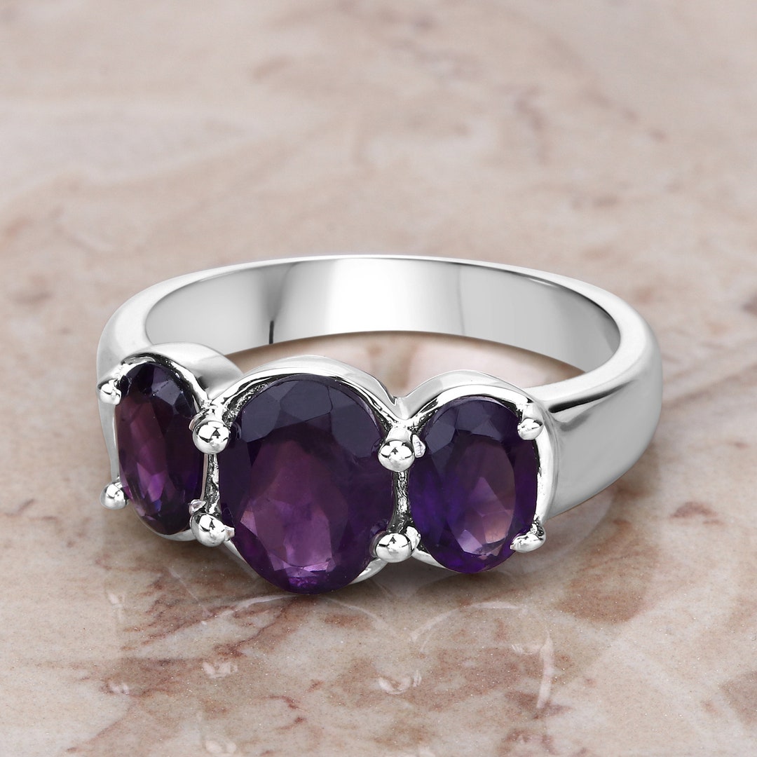 Amethyst Ring, 3 Stone Amethyst Ring, Natural Amethyst Ring ...